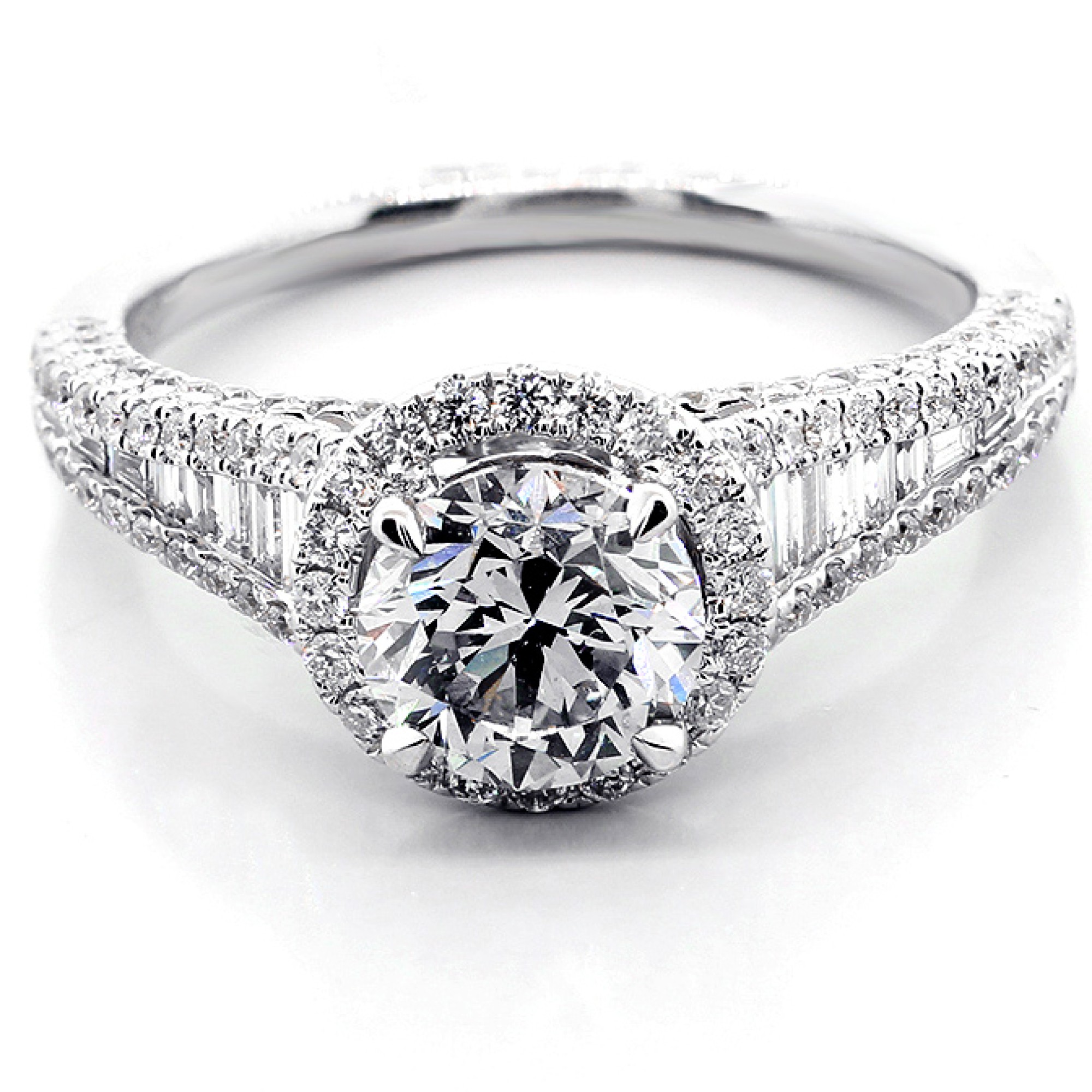 2 13 Cts Round Cut Diamond Halo Engagement Ring Set In 18k White Gold