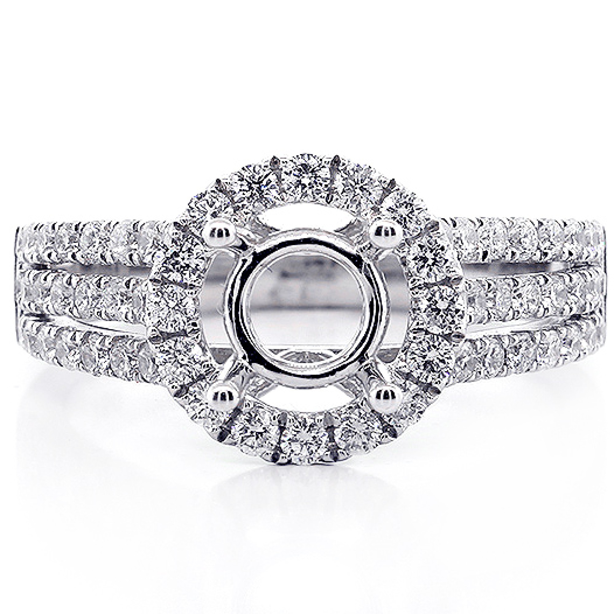 0.91 Cts Round Cut Diamond Split Shank Halo Engagment Ring Setting set ...