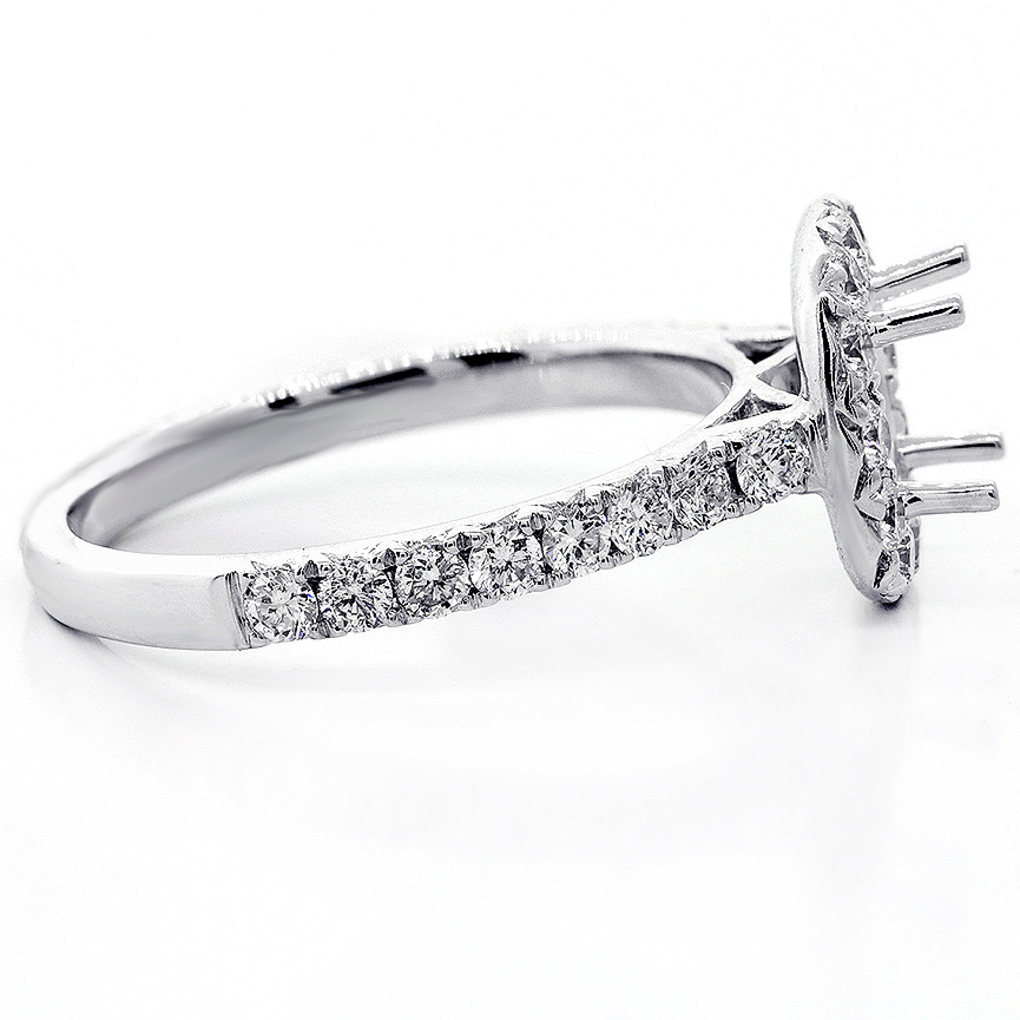 0.82 Cts Diamond Halo Engagement Ring Setting Set in 18K White Gold ...
